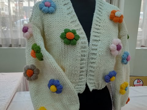 Moda Crop Hırka Yapımı Çiçekli / Baştan Sona Anlatımlı / Floral Crop Cardigan Made