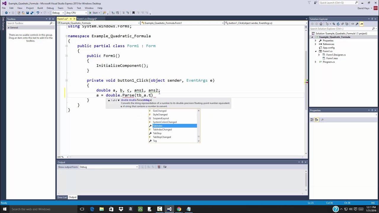 C# Programming - Data and Visual Interface - Quadratic Formula Example ...