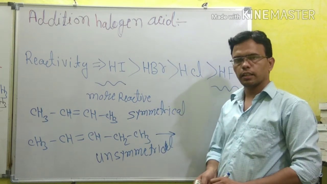 Addition of Halogen acid (chemical reaction of alkene) - YouTube