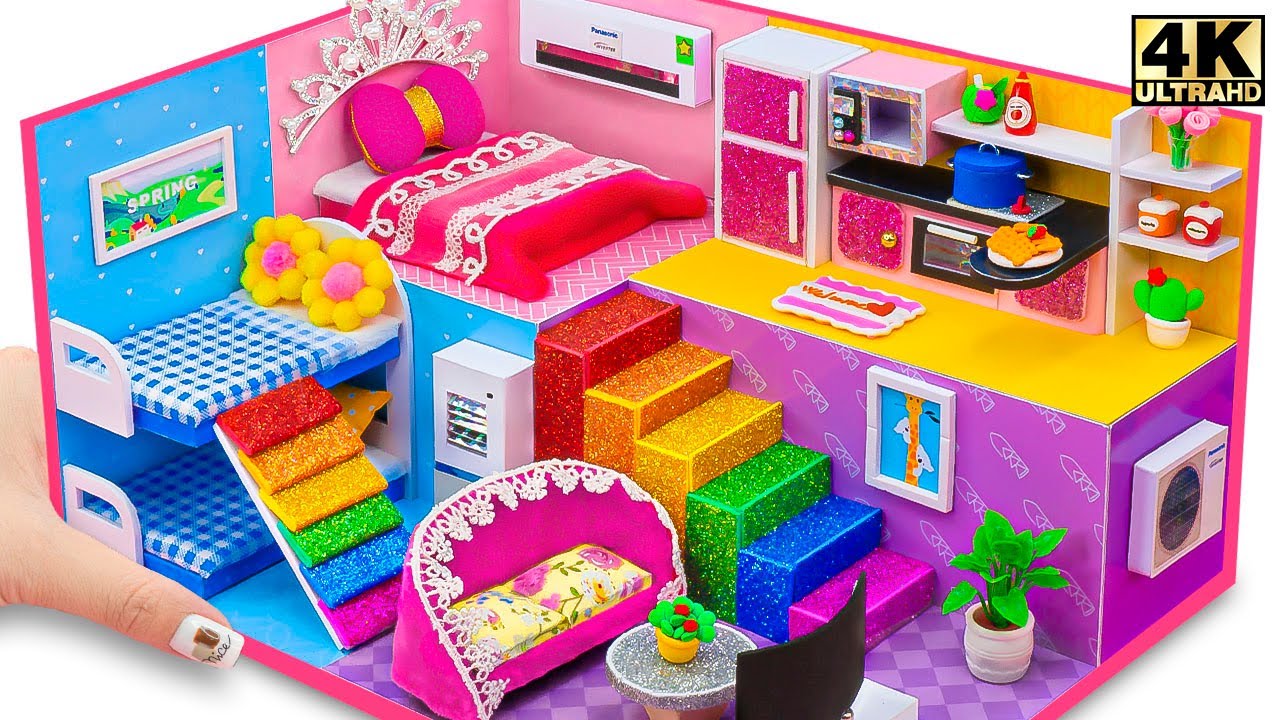 How To Build Simple 4 Color Cardboard House with Bunk Bed for a family ...