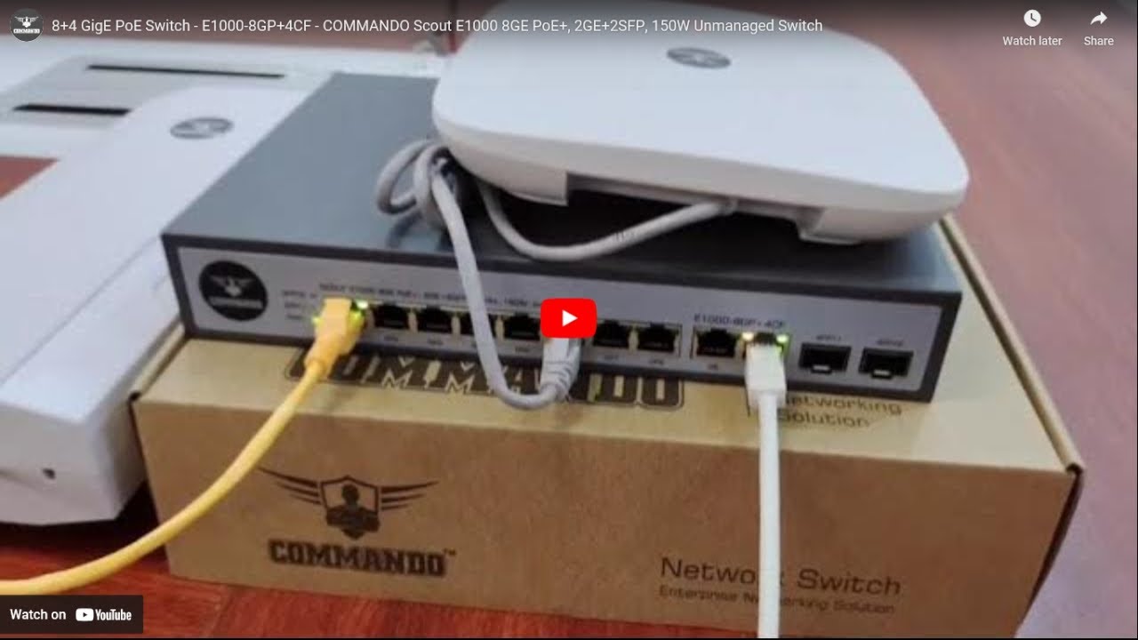 E1000-8GP+4CF -- COMMANDO Scout E1000 8GE PoE+, 2GE+2SFP Uplinks, 150W ...