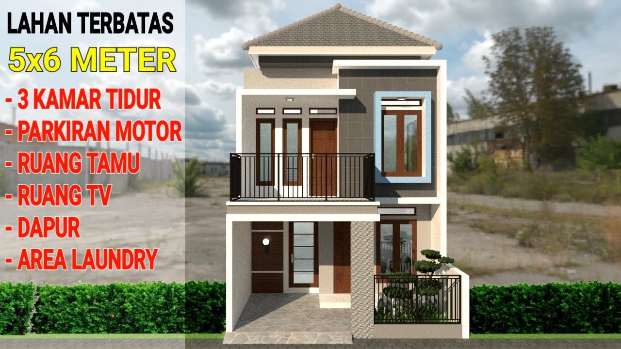 Desain Rumah Minimalis 5x6 Meter 2 Lantai Dengan 3 Kamar Tidur - YouTube