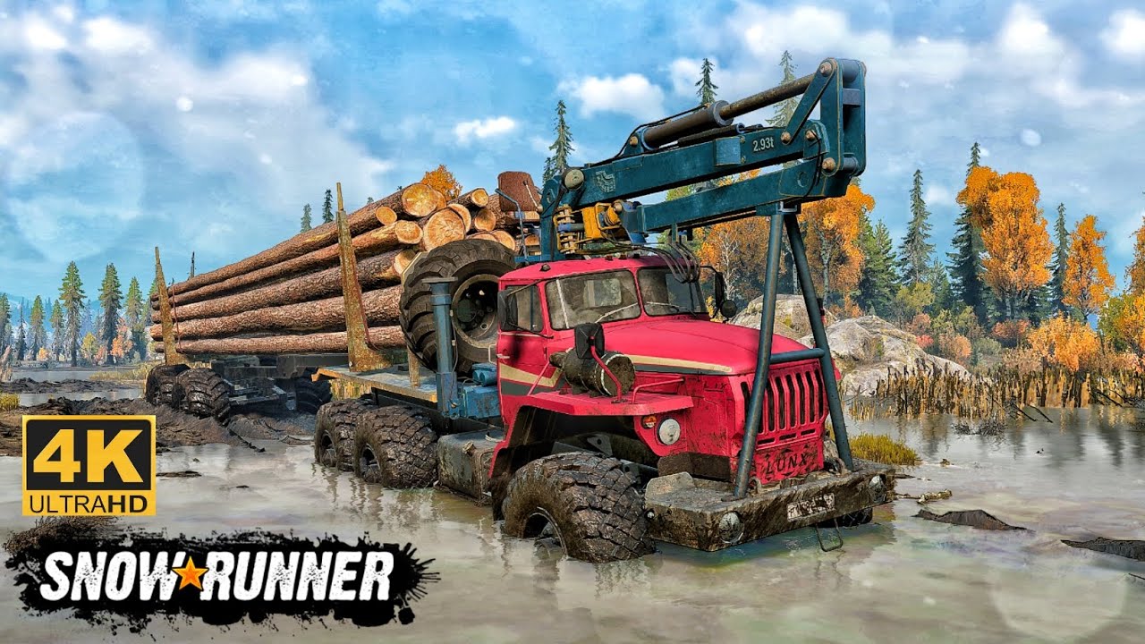 Lynx 4320 Offroad Truck Towing a Logs on Mudding Road In SnowRunner ...