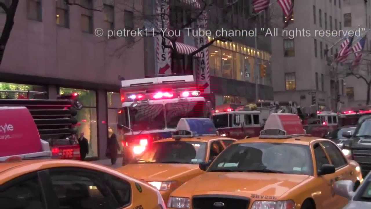 Fire trucks movie FDNY Rescue 1 back to station & Engine 23 on scene ...