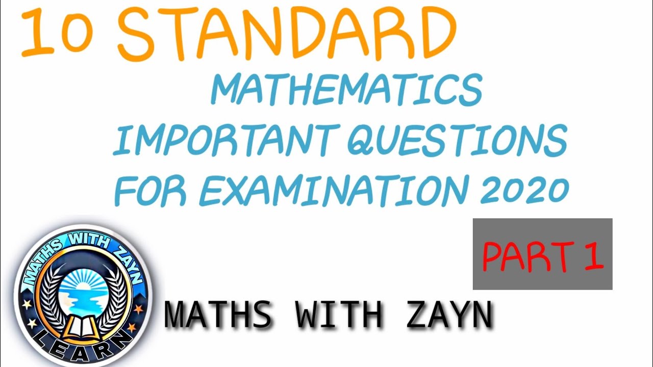 10th std mathematics important questions (PART 1) - YouTube