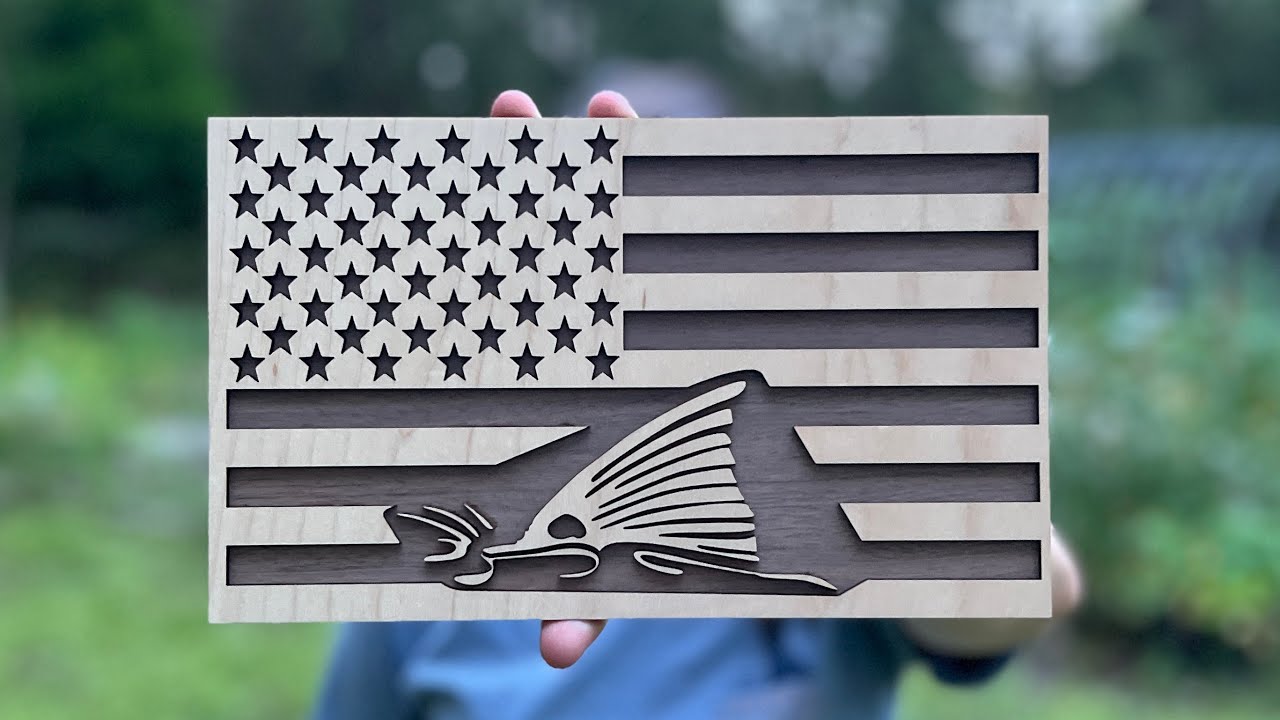 Laser cut American flag and redfish - YouTube