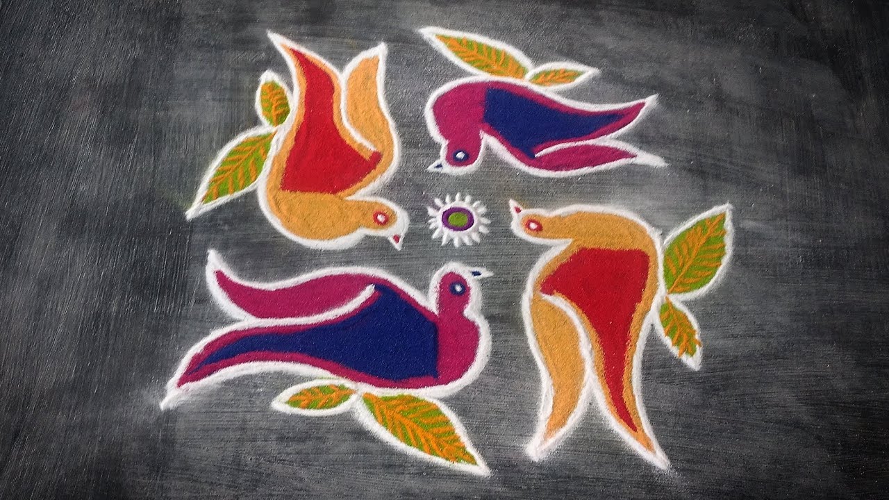 February month birds rangoli/Thai matha special kolam/Simple design ...