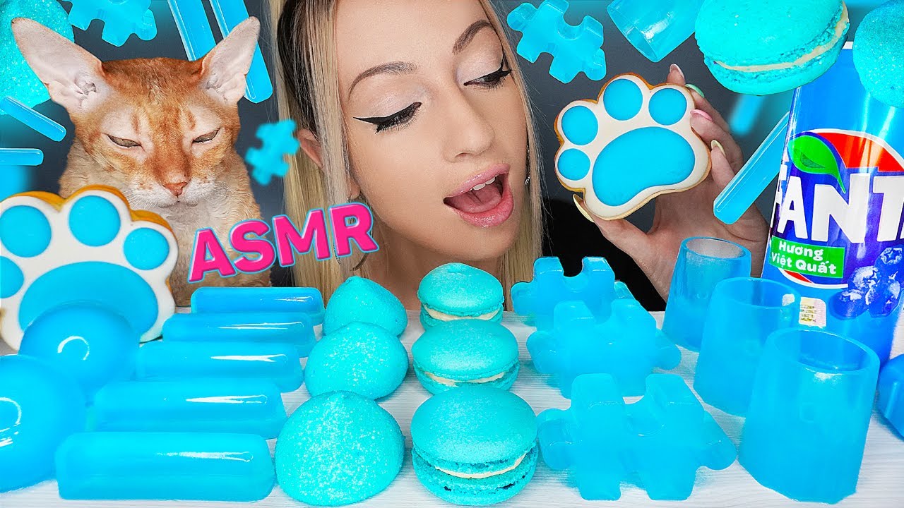 ASMR EATING BLUE FOOD, JELLY GLASSES, CAKE, 음식 젤리, 과자 (POP ROCKS ...