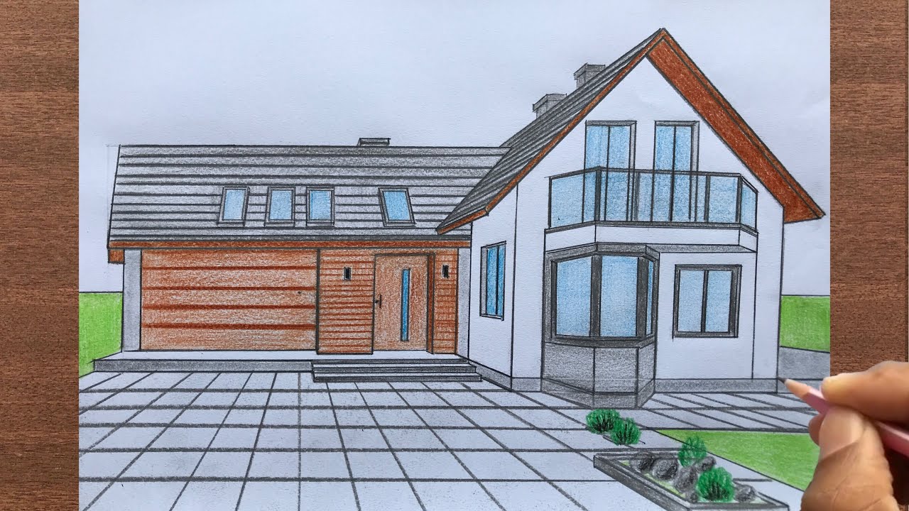 How to Draw a House using 1-Point Perspective Step by Step for ...