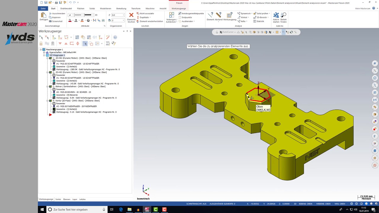 Mastercam 2020: Element (Solid) analysieren - YouTube