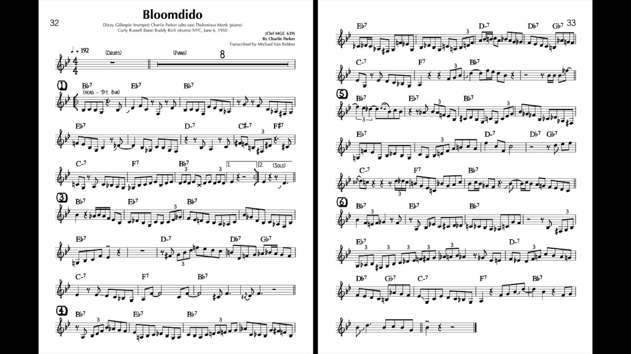 Bloomdido - from "Charlie Parker 60 Melodies and Solos" book - Concert ...
