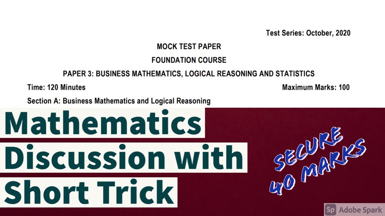 CA Foundation Maths Mock Test Paper 2020 | Mock Test Paper October 2020 ...