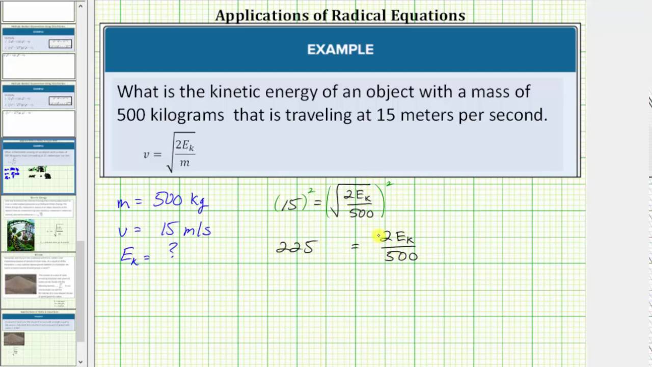 Kinetic Energy - Radical Equation Application - YouTube