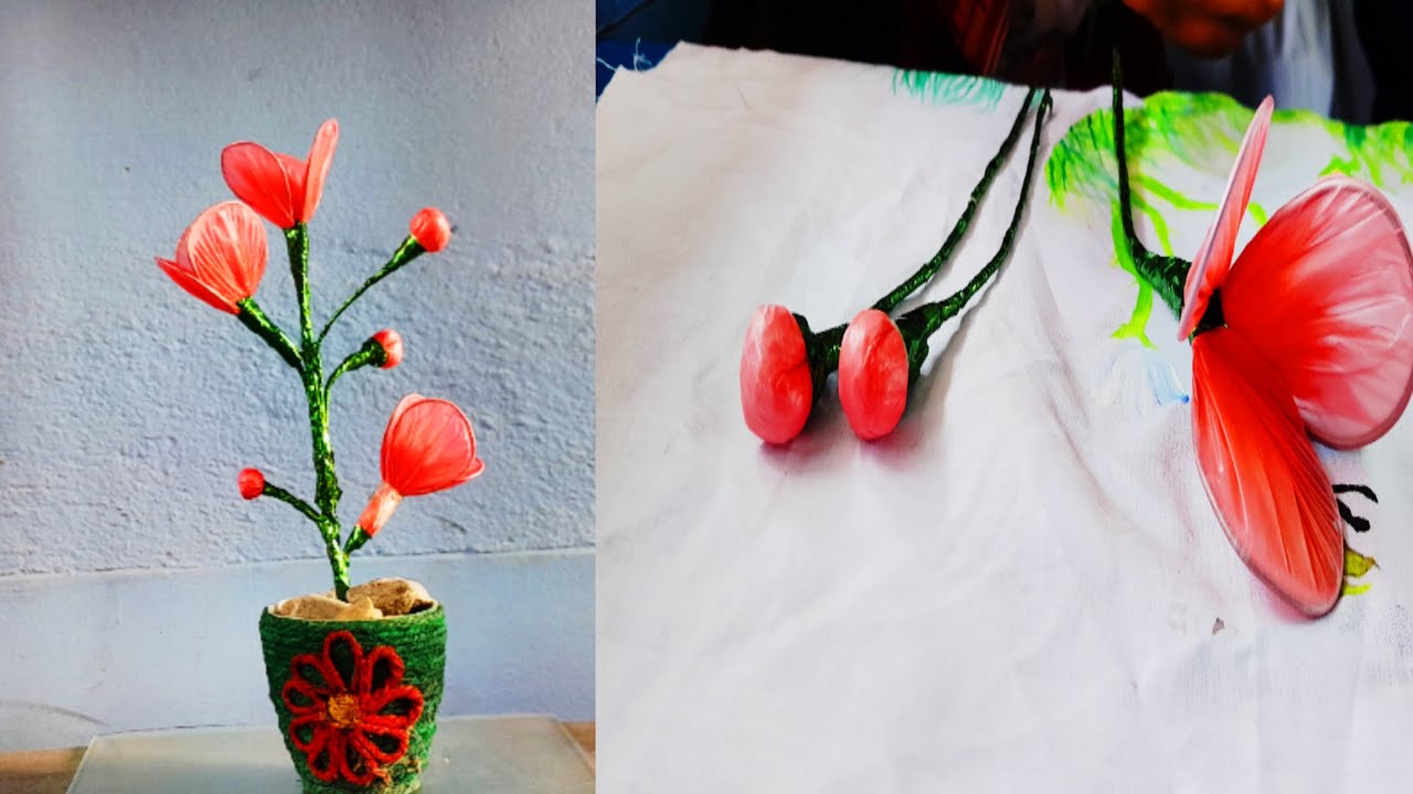 How to make beautiful flower with polythene bag ? - YouTube