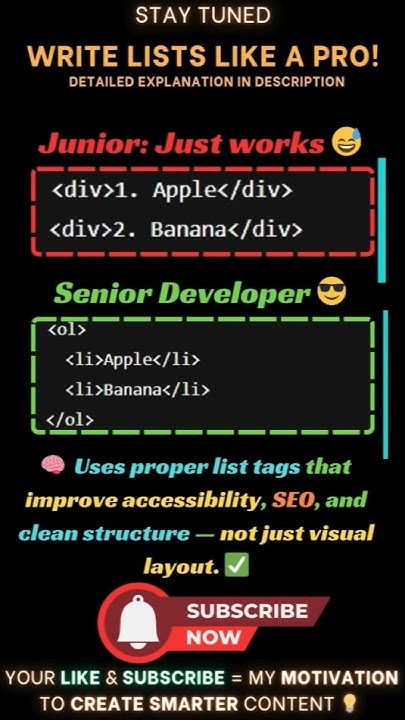 Junior vs Senior Developer: How to Write Lists Like a Pro! 📝#devmap #html #coding #shorts # ...