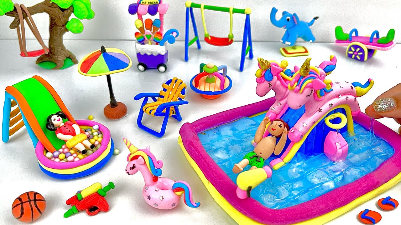 DIY How to make miniature polymer clay playground set swing, slide ...