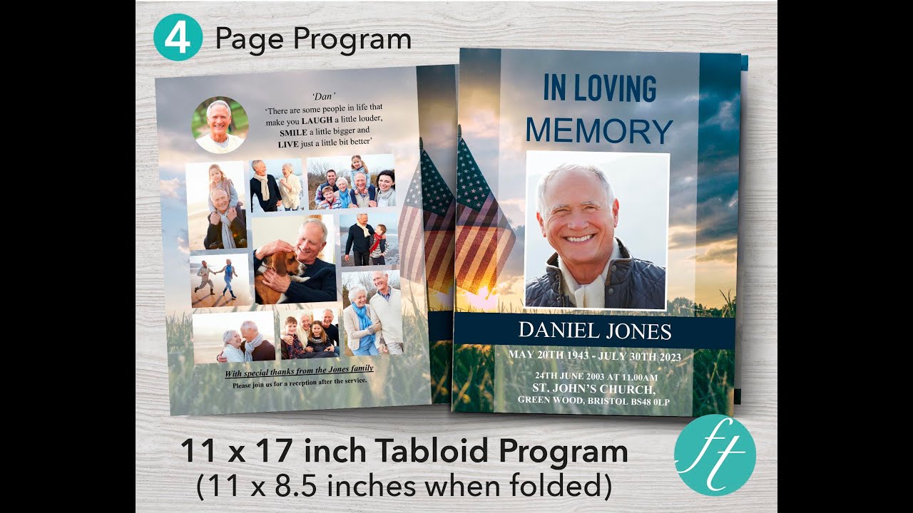 4 Page Military Funeral Program Template (11x17 inches) - YouTube