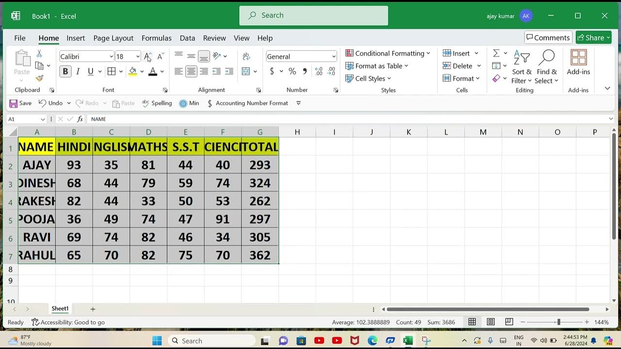 Ms Excal Me Fast Trick Se Marksheet Kaise Banaye Excal Marksheet Ready Kaise Kare Youtube