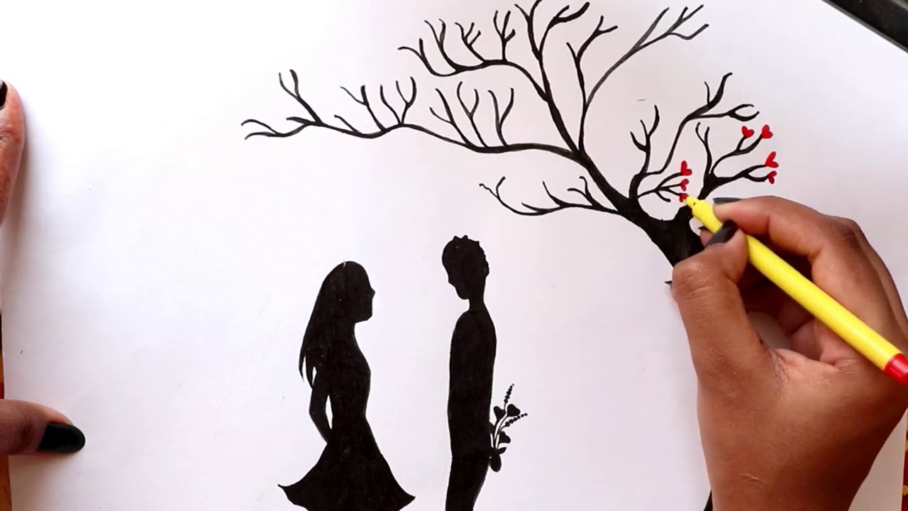 How To Draw #Romantic #Couple #Under Love Tree Romantic Drawing ...