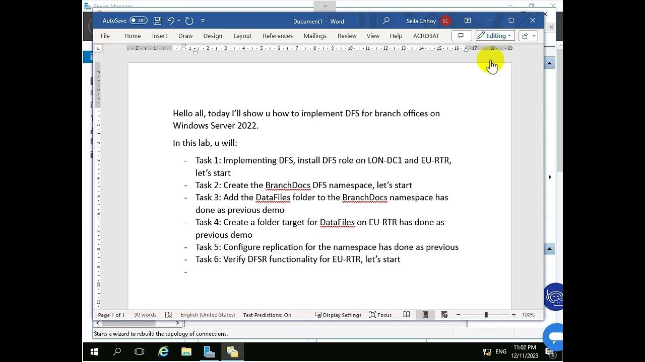 Lab Implementing Networking for Branch Offices DFS namespace, DFSR, and BranchCache - YouTube