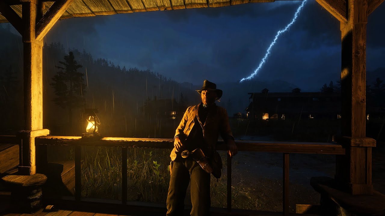 Dark Stormy Night at Pronghorn Ranch | RDR2 ASMR Rain & Thunder ...