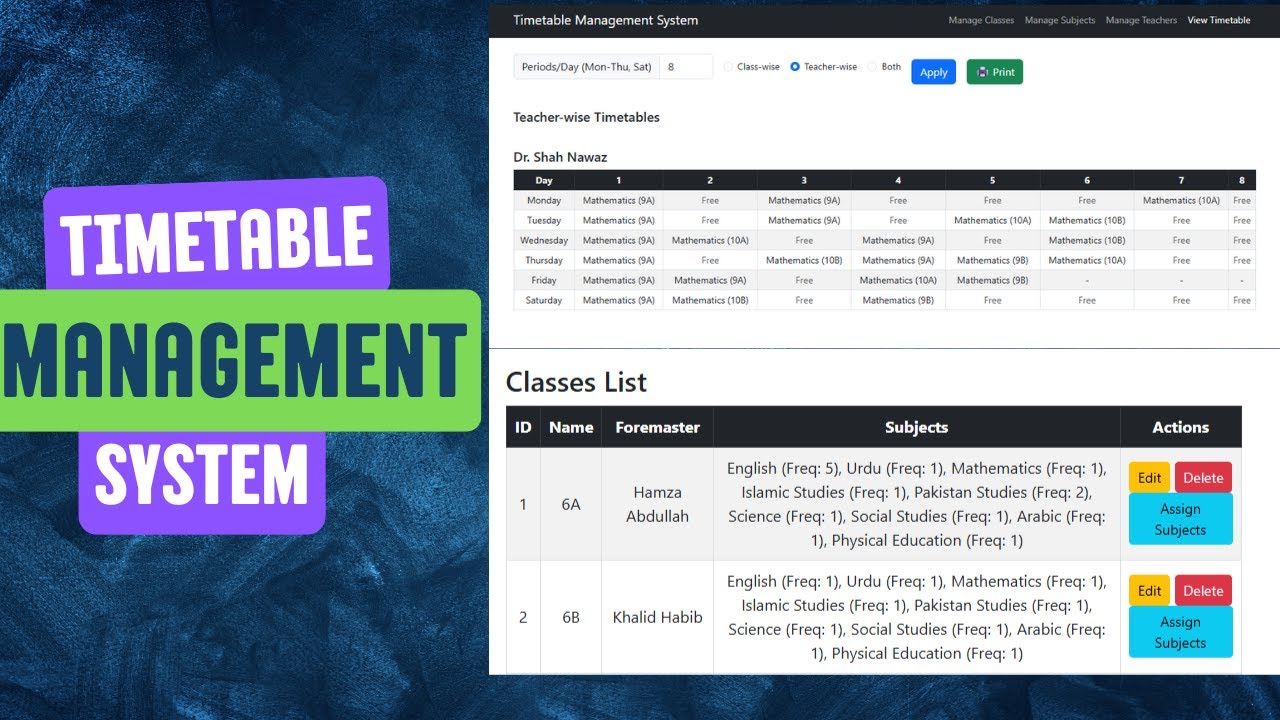 PHP Timetable Management System | MySQL + Bootstrap | Complete Demo ...