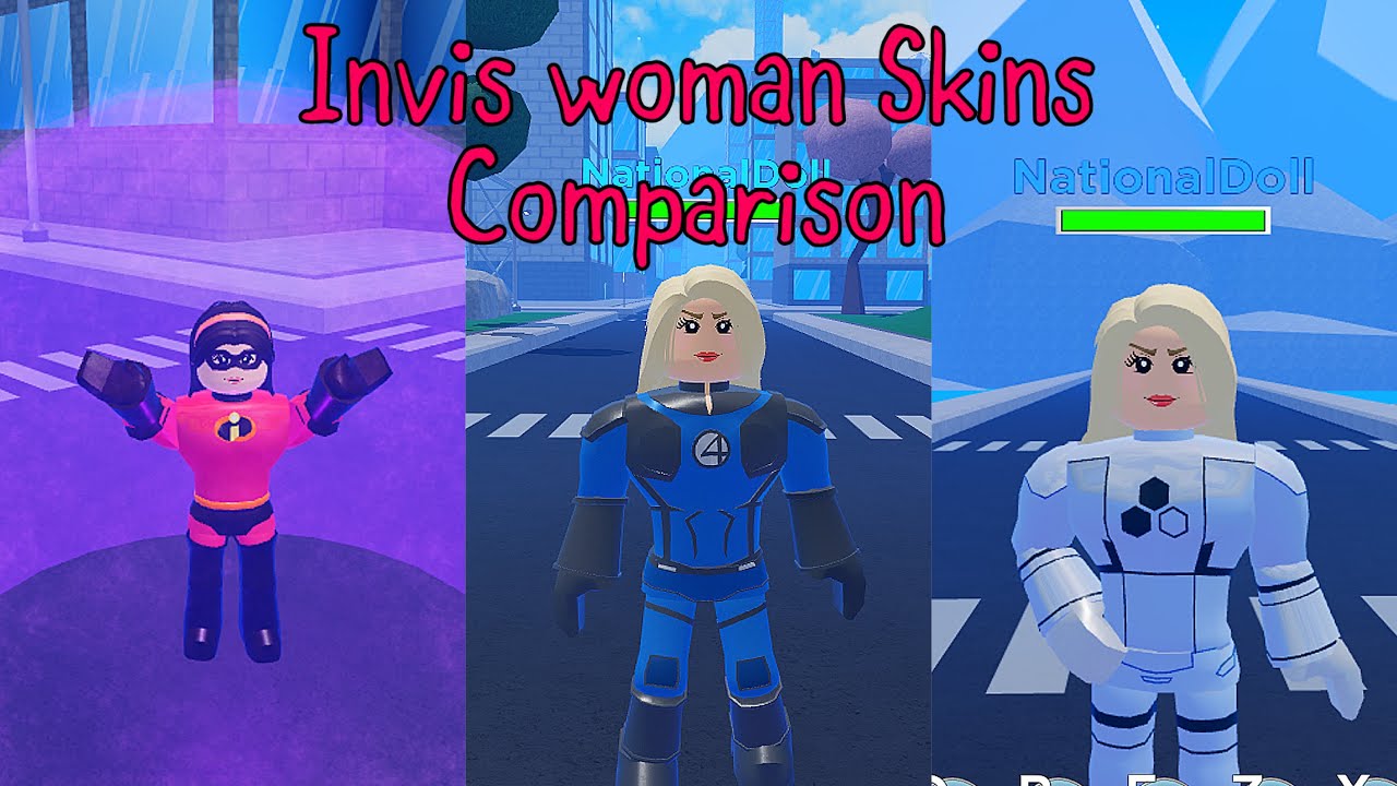 Invisible woman skins comparison. Heroes online world roblox - YouTube