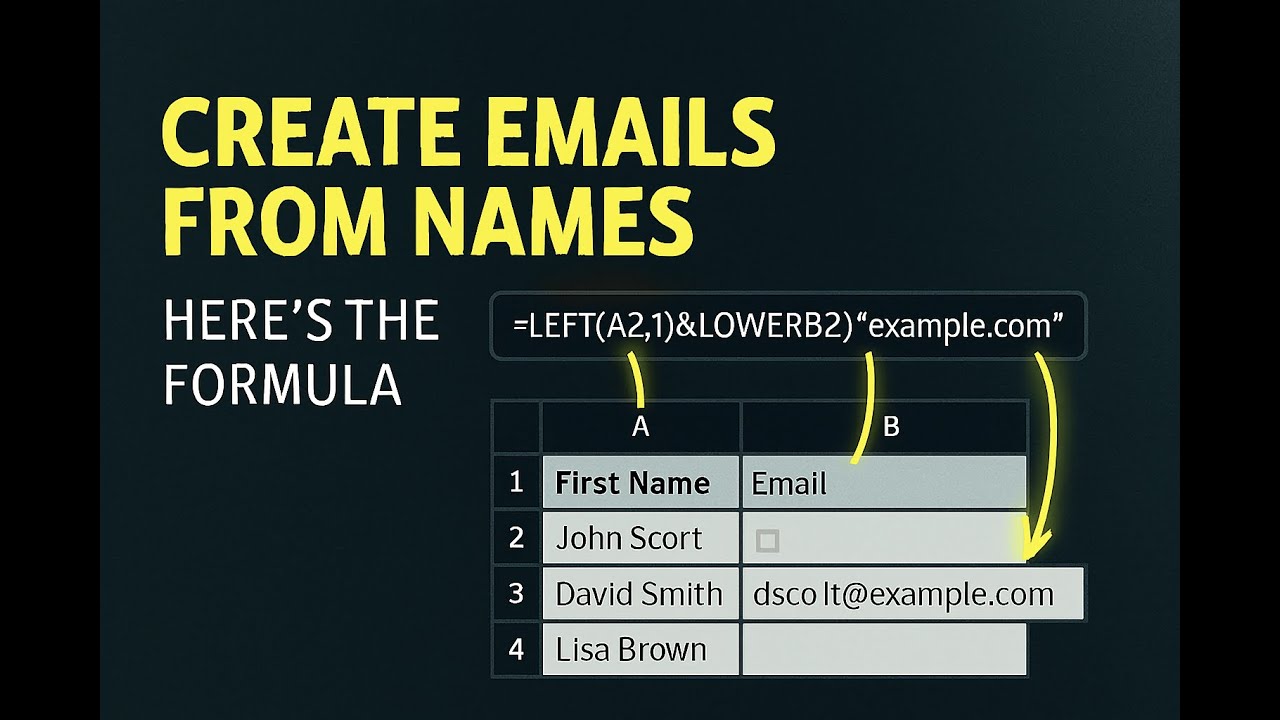 How to Create Email Addresses Based on First and Last Names in Excel ...