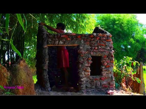 Primitive Tools : Build Mini Stone House On Hillock 2 , Bamboo Roof ...