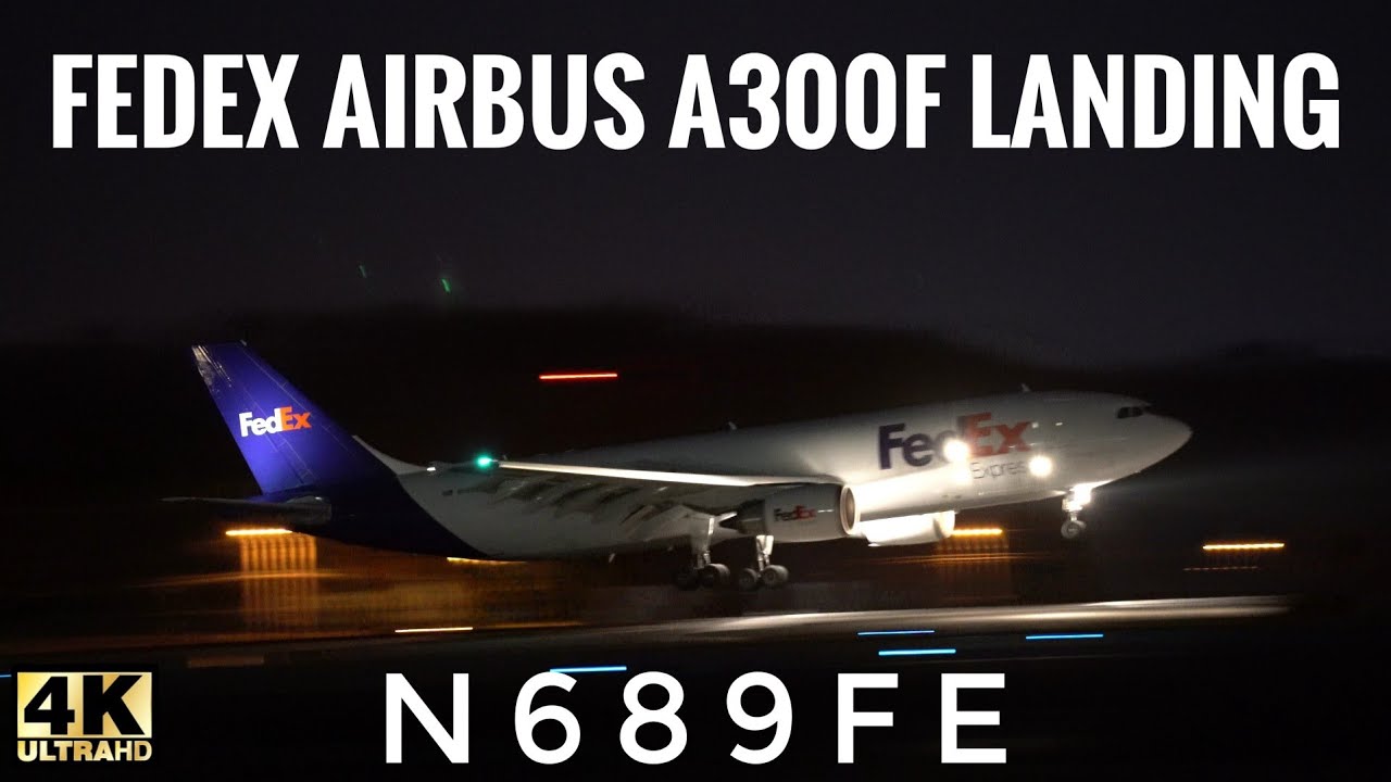 FEDEX Airbus A300F Airplane Landing at Night Memphis Airport N689FE ...