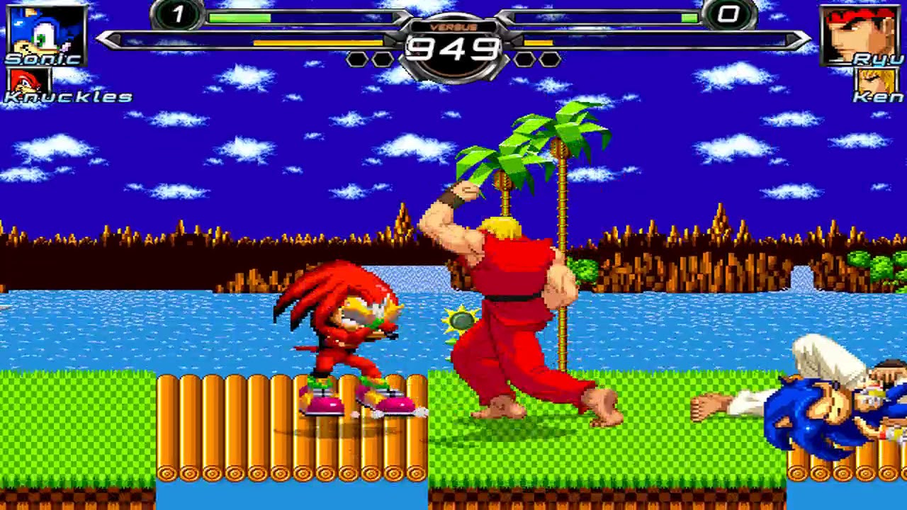 NICK54222 MUGEN: Sonic the Hedgehog and Knuckles VS Ryu and Ken - YouTube