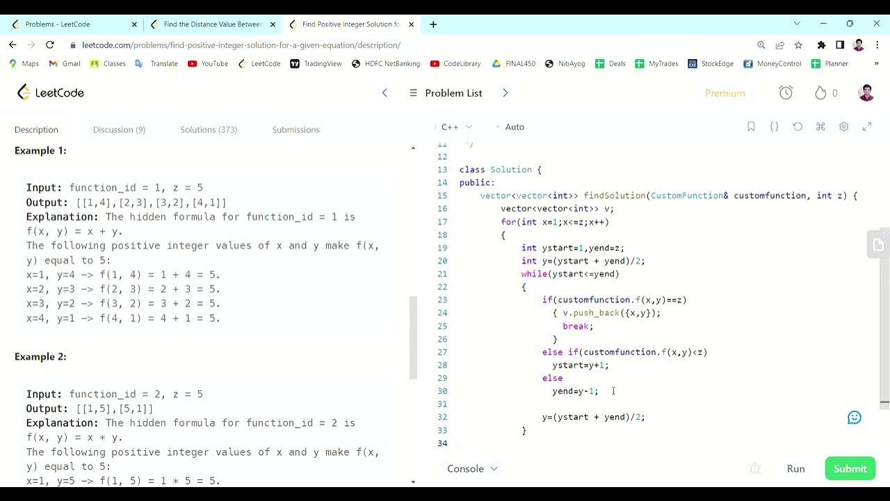 Find Positive Integer Solution for a Given Equation | Leetcode C++ solution - YouTube