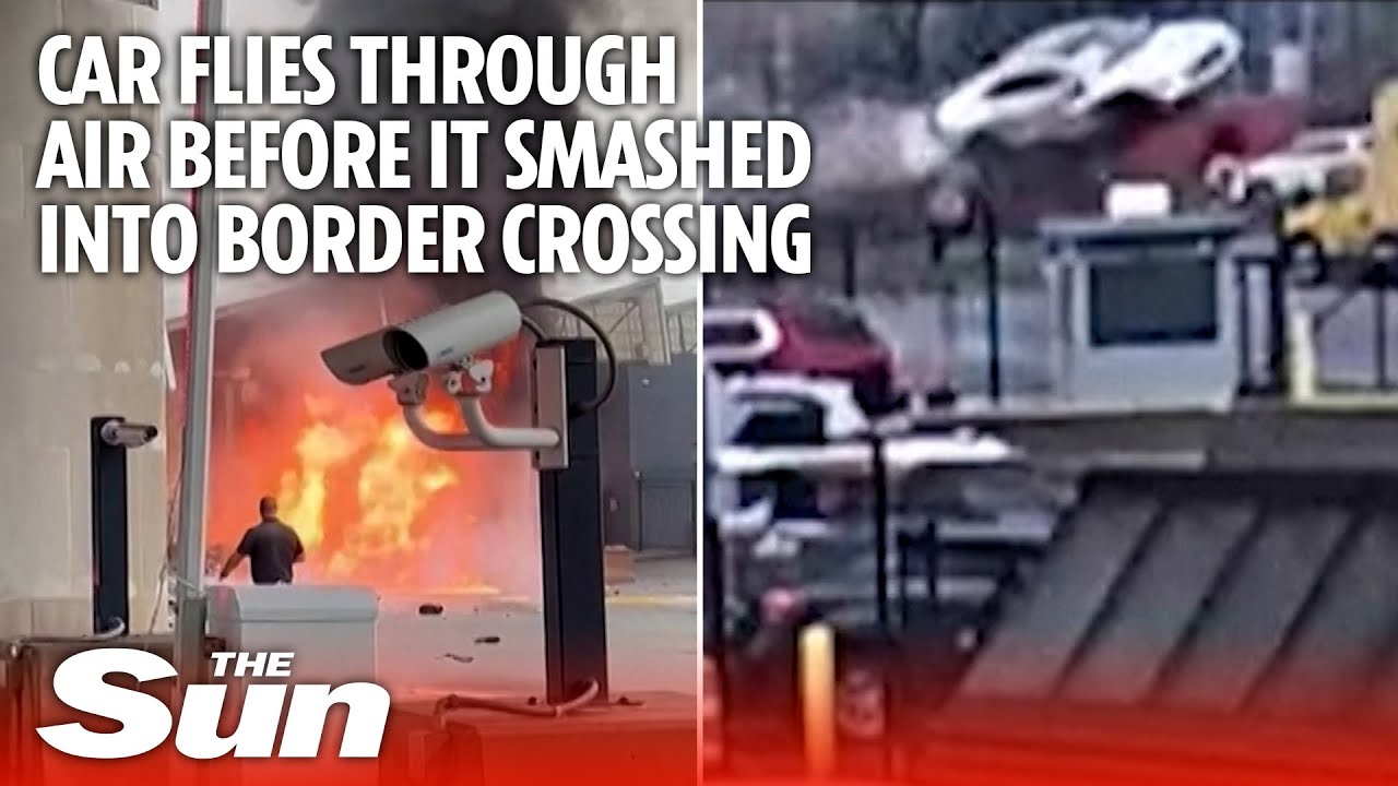 Car flies through air before it slammed into border crossing near ...