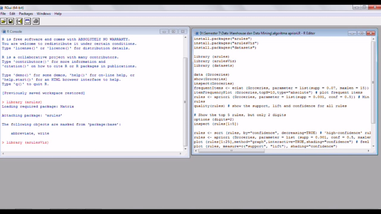 Algoritma ECLAT Menggunakan Bahasa Pemrograman R (UNISBANK) - YouTube