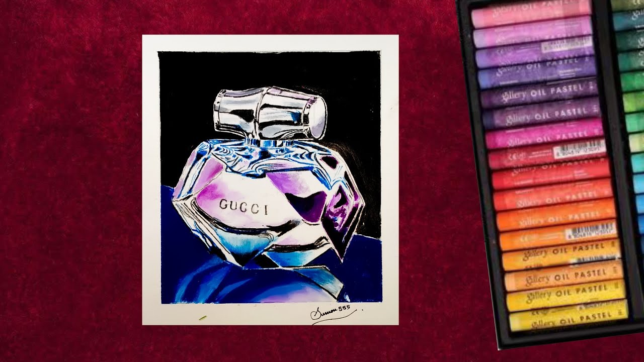 HOW TO DRAW A PERFUME BOTTLE || REALISTIC EASY OIL PASTEL DRAWING ...
