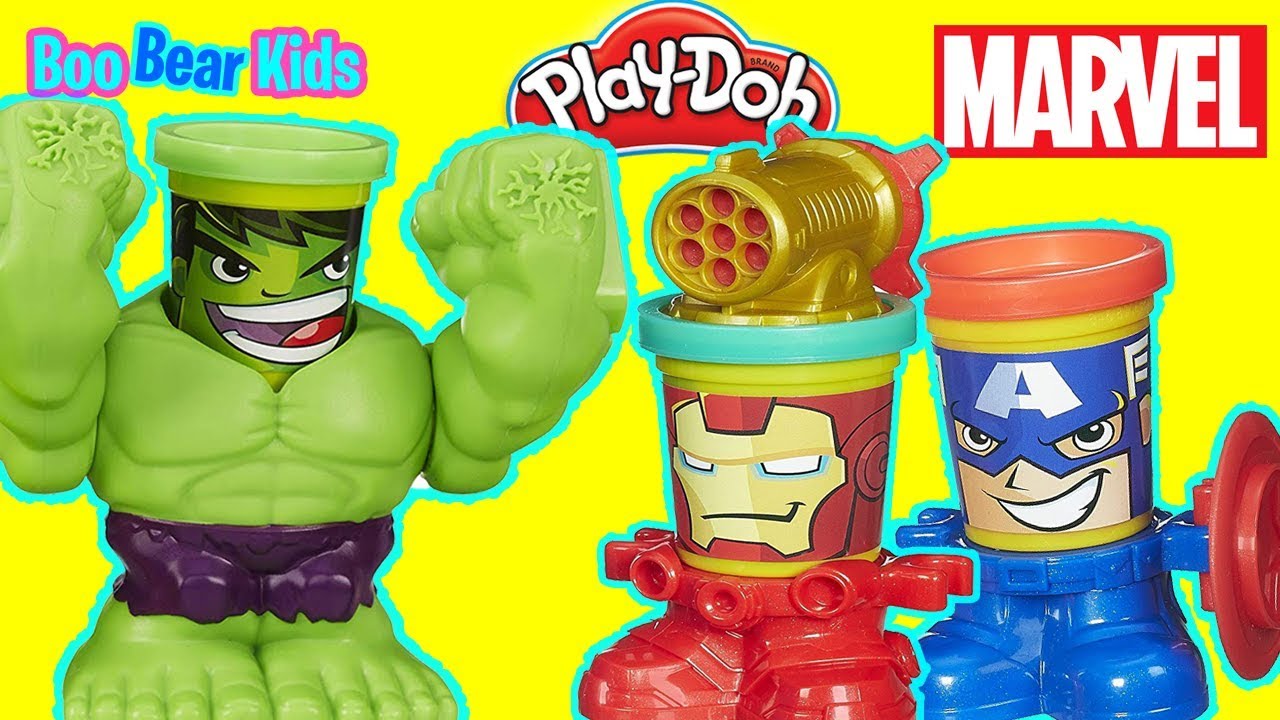 Marvel Avengers Play Doh Can Heads Unboxing With Hulk, Iron Man Captain ...