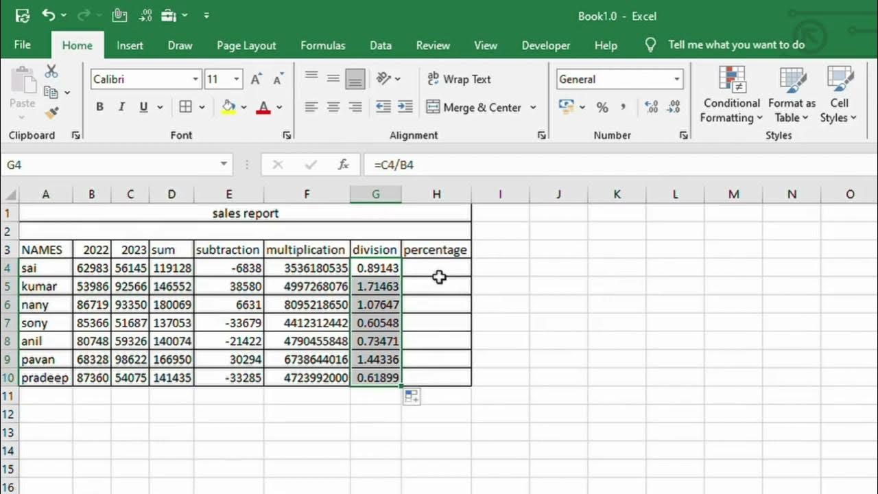 sum,sub,div,mult,percentage formulas in excel. - YouTube