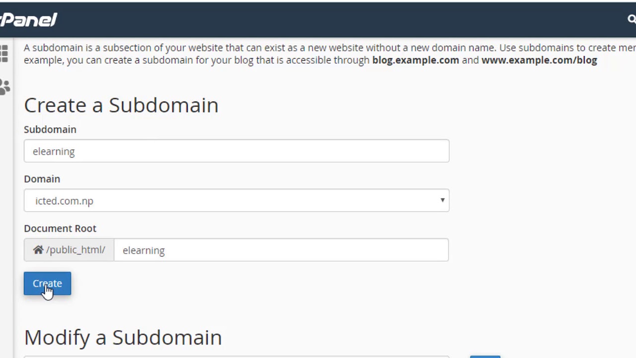 Create Modify Remove A Subdomain Using Cpanel Youtube
