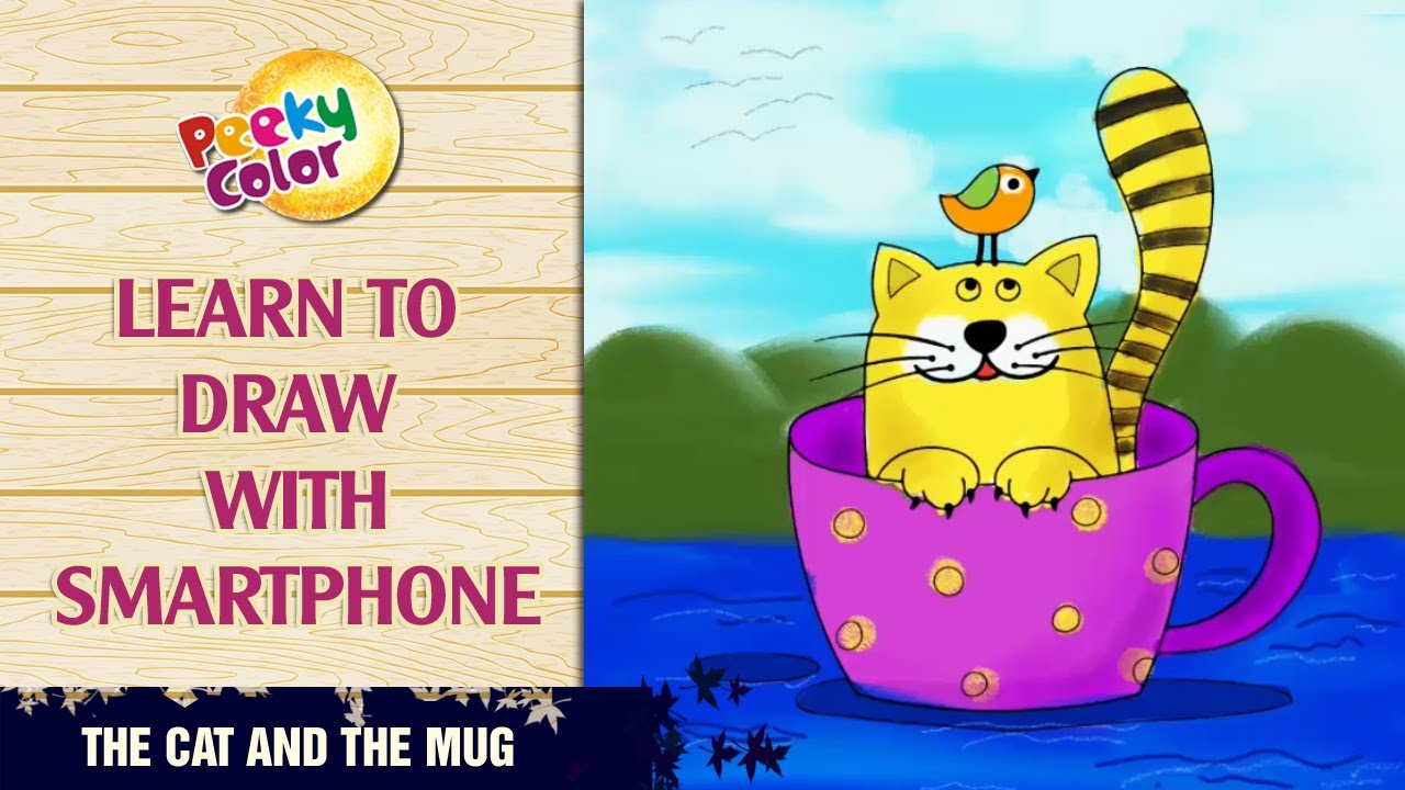 The cat and the mug - Learn to draw with smartphone - Peeky Color - YouTube