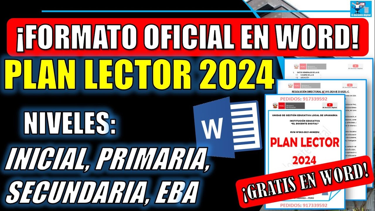 FORMATO OFICIAL DEL PLAN LECTOR 2024 | DESCÁRGALO EN WORD GRATIS! INICIAL PRIMARIA SECUNDARIA ...