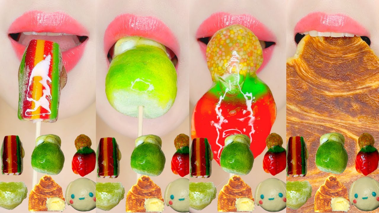EATING LIPS ASMR🥐🍨Crungji(Croissant + Nurungji), jelly tanghulu 크룽지, 젤리 ...