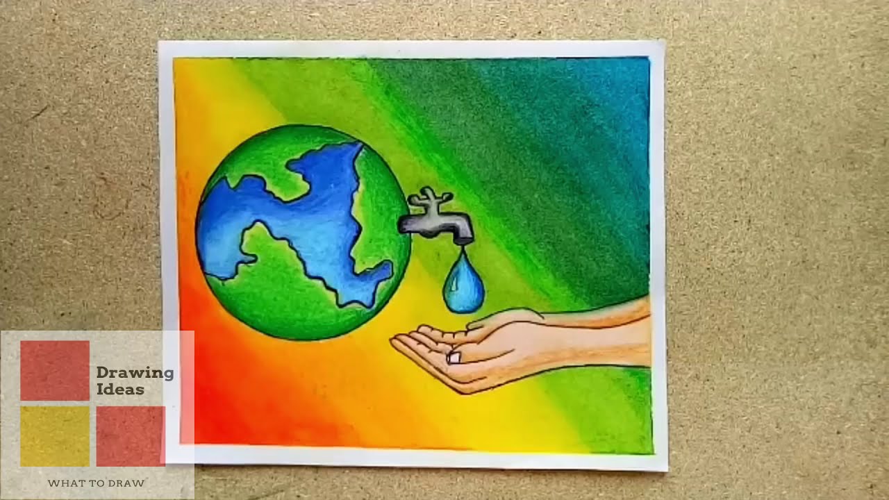 Scenery Drawing - How to draw Save water. Step by step poster on save ...