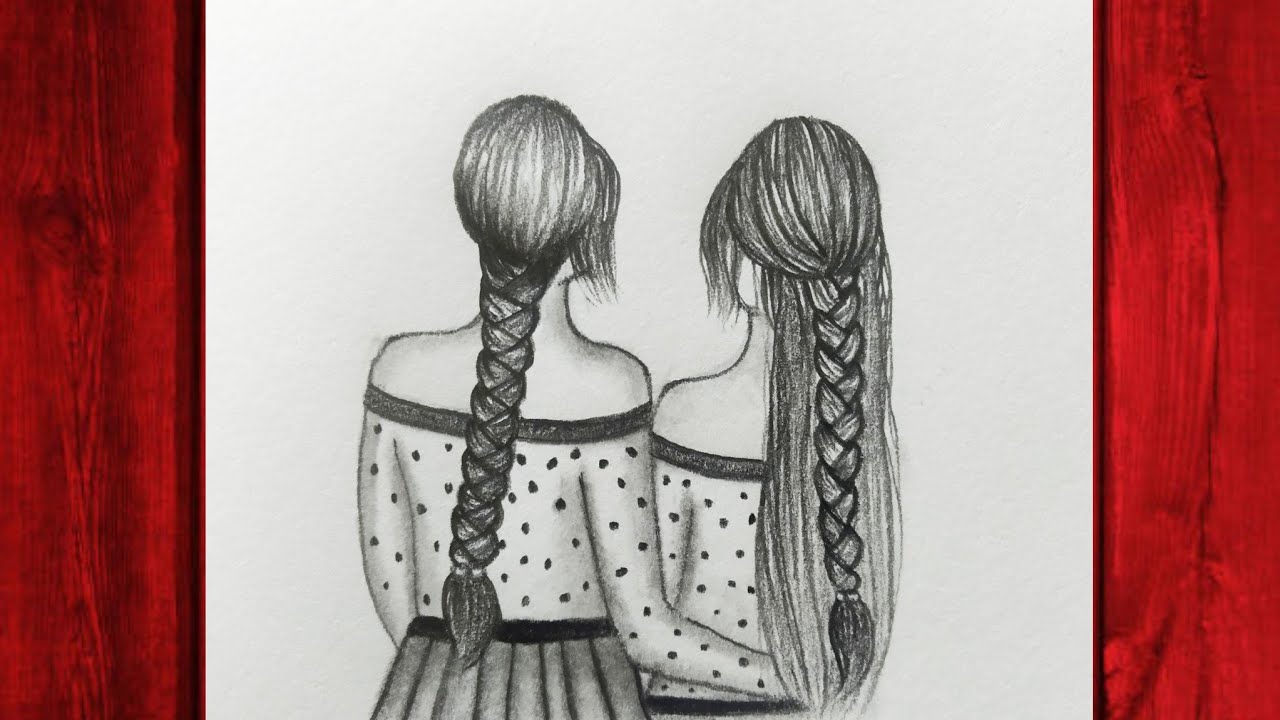Best Friends Hugging Each Other Drawing 😍 | BFF Drawing Very Easy Step ...