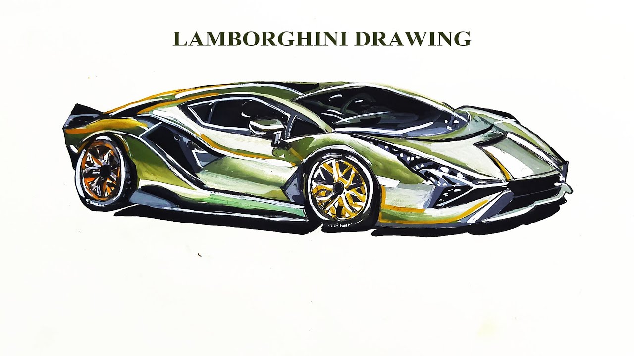 Lamborghini sian Drwaing | how to draw hyper realistic car | realistic ...