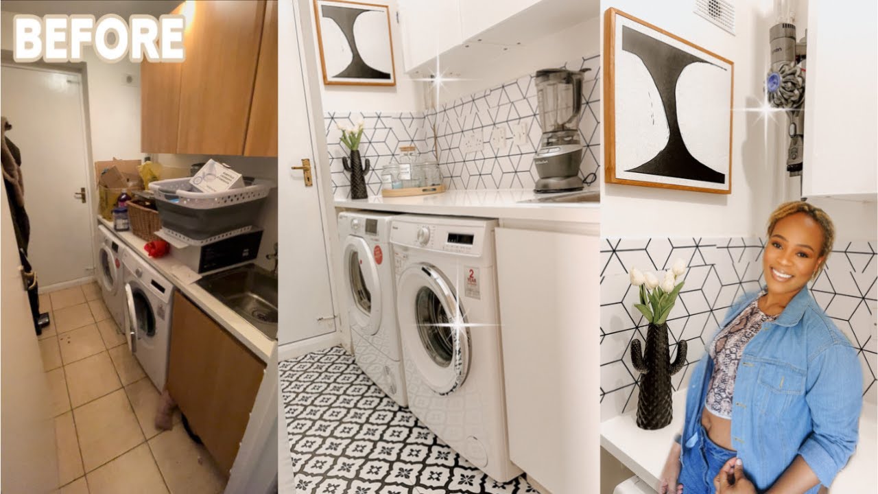 RENTAL FRIENDLY SMALL LAUNDRY ROOM DIY MAKEOVER | DECLUTTER AND DEEP ...