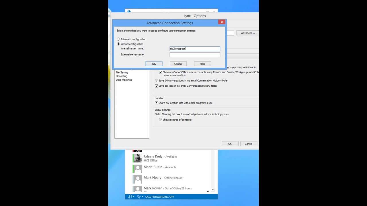 Change Server address in Lync - YouTube