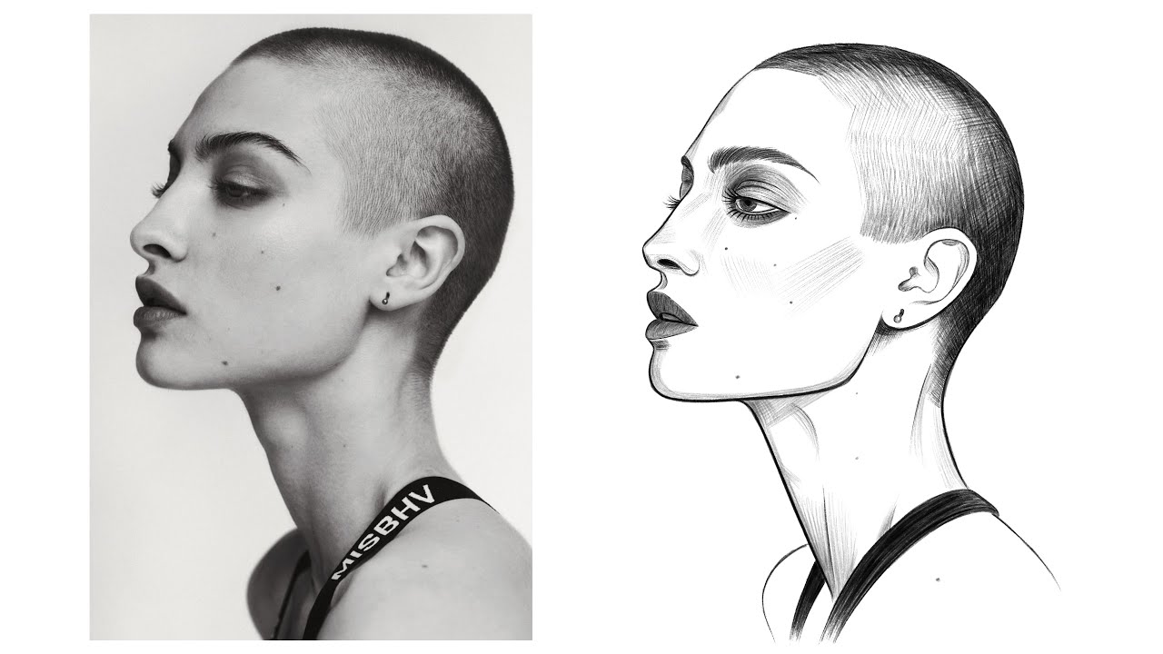 Easy Realistic Female Face Drawing from a Photo - Simplified Method ...