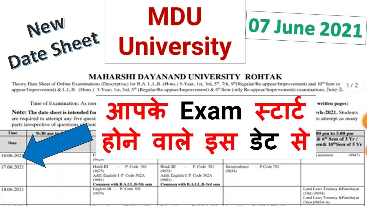MDU date sheet जारी June 2021 //latest update today datesheet of mdu ...