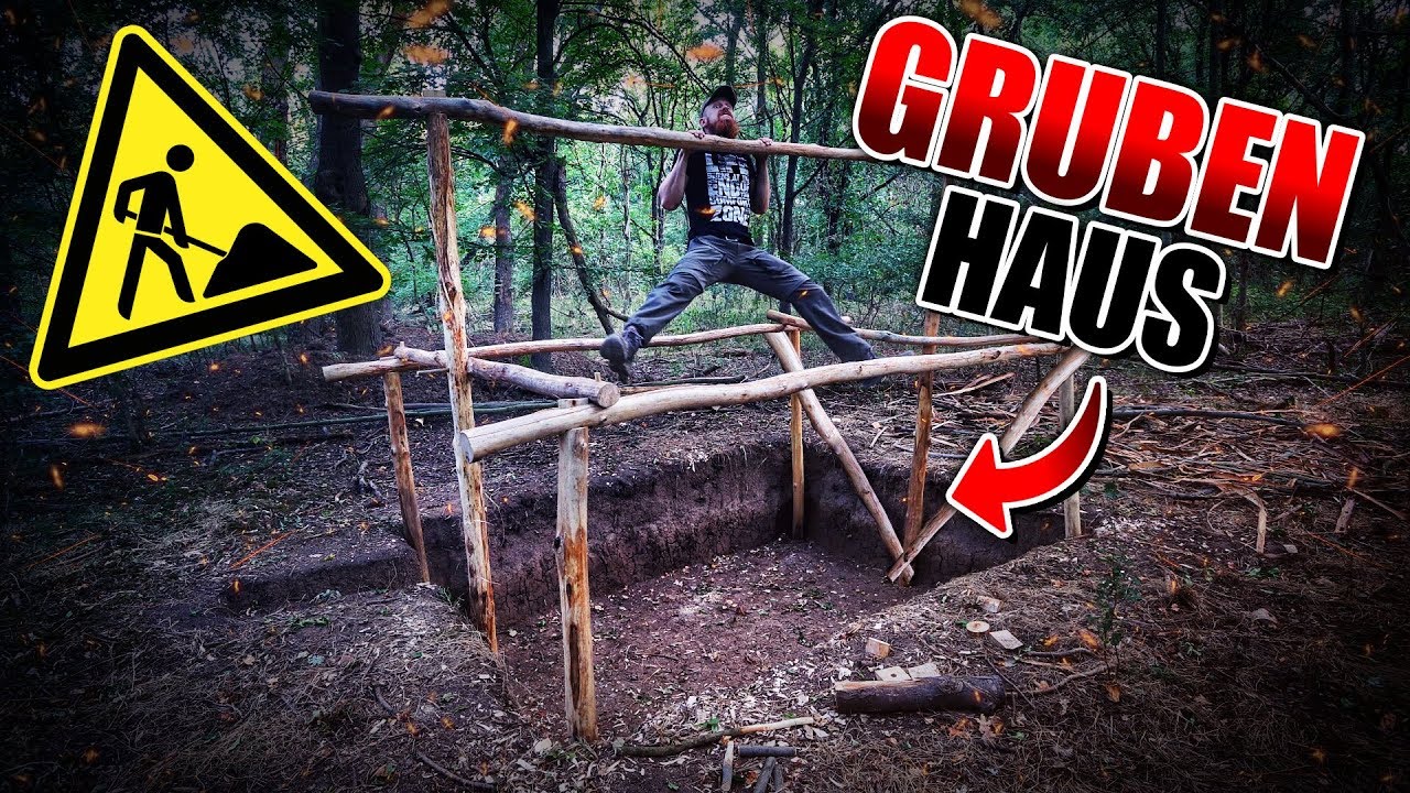 GRUBENHAUS Bushcraft Shelter #004 - Lagerbau - Outdoor Bushcraft Camp ...