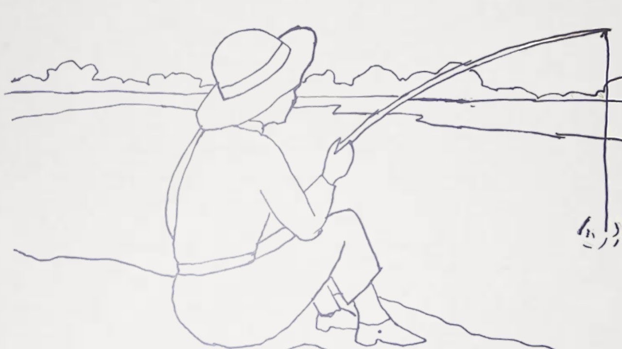 How to Draw village Fishing Girl Drawing esey Step by step | art by ...